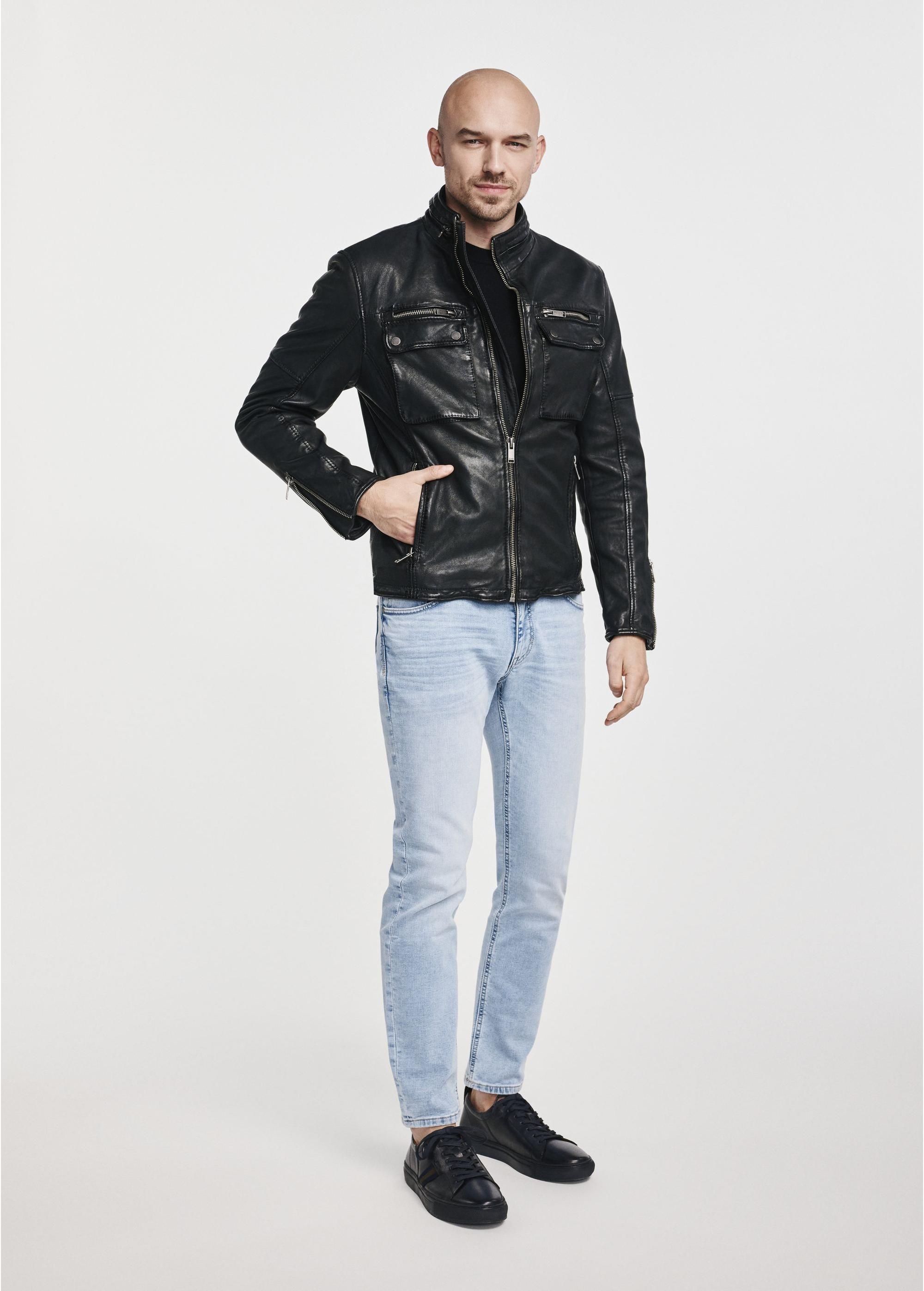 Czarna skórzana kurtka męska KURMS-0366-2792(W25) | OCHNIK