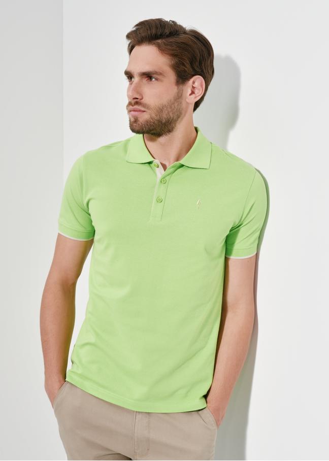 Limonkowa koszulka polo męska POLMT-0045A-52(W24) | OCHNIK