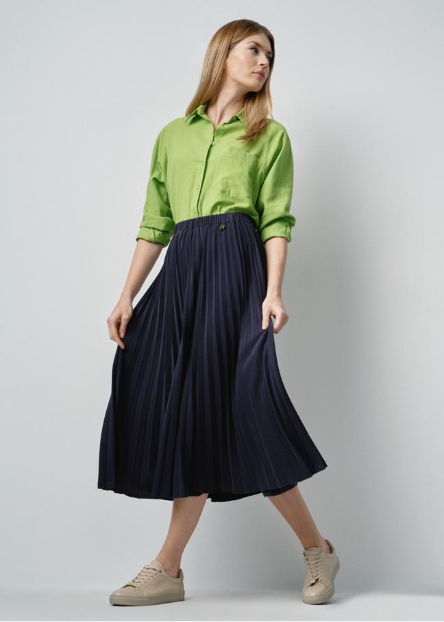 Długa granatowa plisowana spódnica SPCDT-0089-68(W24) | OCHNIK