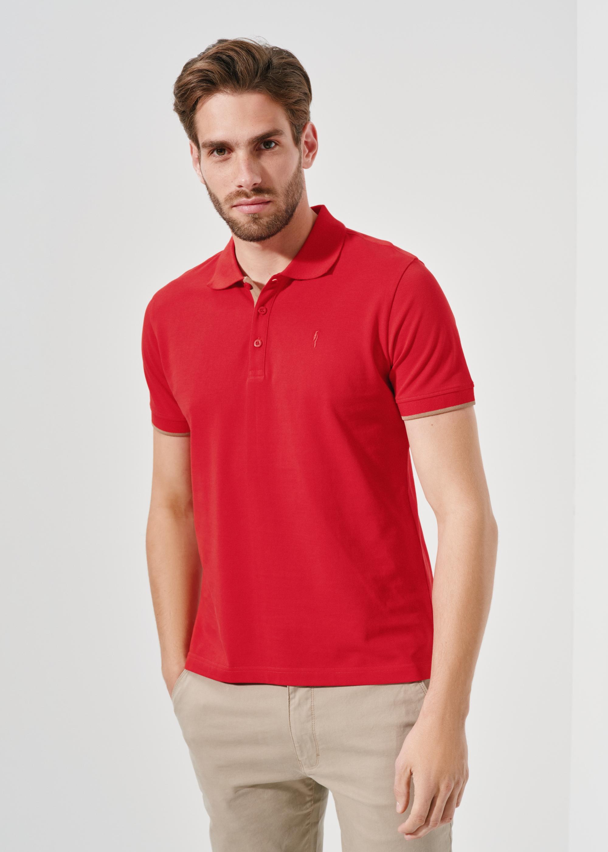 Czerwona koszulka polo męska POLMT-0045A-40(W24) | OCHNIK